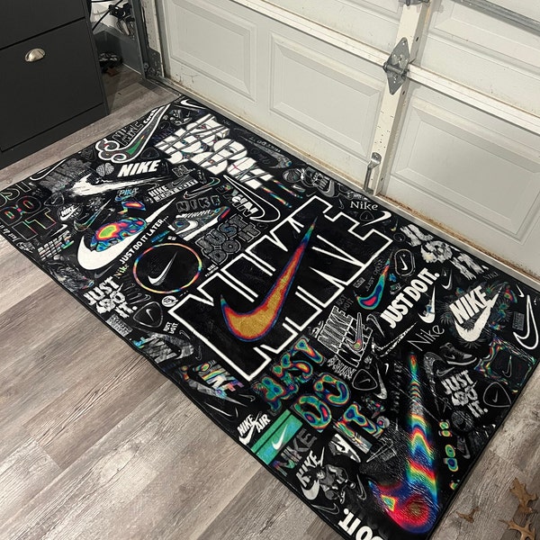 Checkered Rug, Black Border on Check Pattern Nonslip Area Rug, Black ...