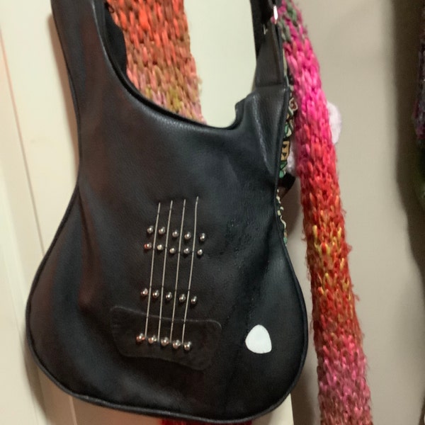 Unique Black Purse, Guitar Shaped Handbags Faux Leather, Handmade ...