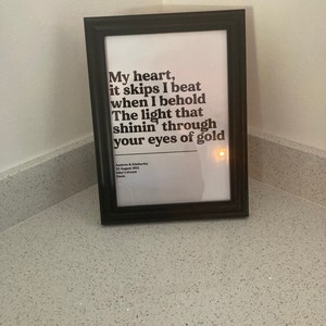 Custom Song Lyric Print Music Poster Wall Art A5 A4 A3 - Etsy