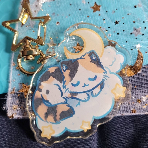 Dreamy Kitty Double-sided Glitter Epoxy Acrylic Keychains | Black ...