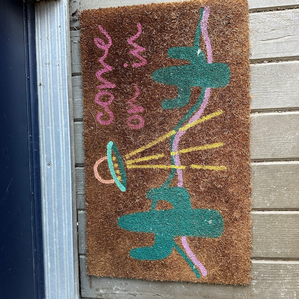 UFO Coir Doormat, Colorful Boho Decor for Your Front Porch Entry ...
