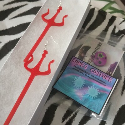 Satan Pitchfork Acrylic Earrings With Silver Hypoallergenic Earring ...