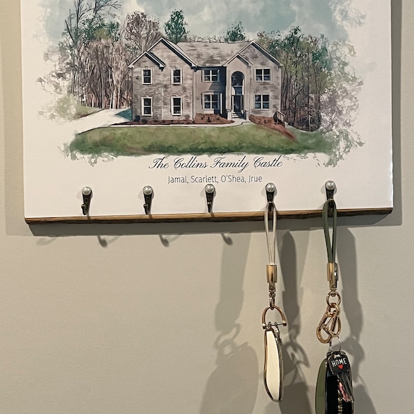 Custom House Sketch Key Holder Personalized Key Rack for Wall With ...