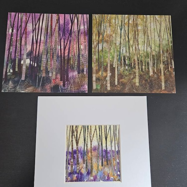 Original Collage Trees Wall Art, Small Watercolour and Paper Collage ...