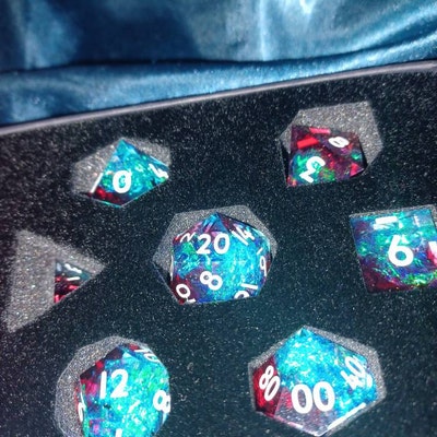 Bleeding Sapphires Holographic Handmade Resin Sharp Edge Dice Set for ...