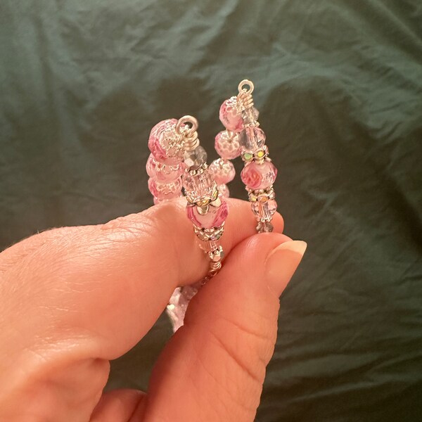 ROSEBUD PINK CRYSTAL Rosary Catholic Wedding Aurora Borealis Lampwork ...