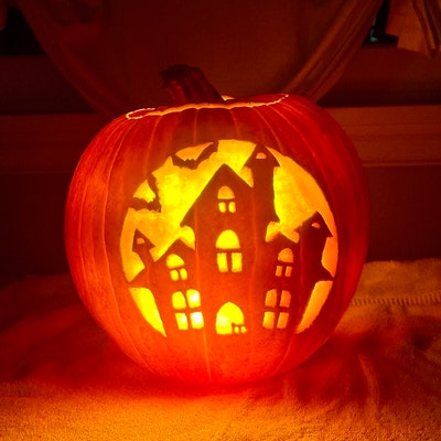 Haunted House Pumpkin Stencil, PRINTABLE, Jack O' Lantern, Pumpkin ...