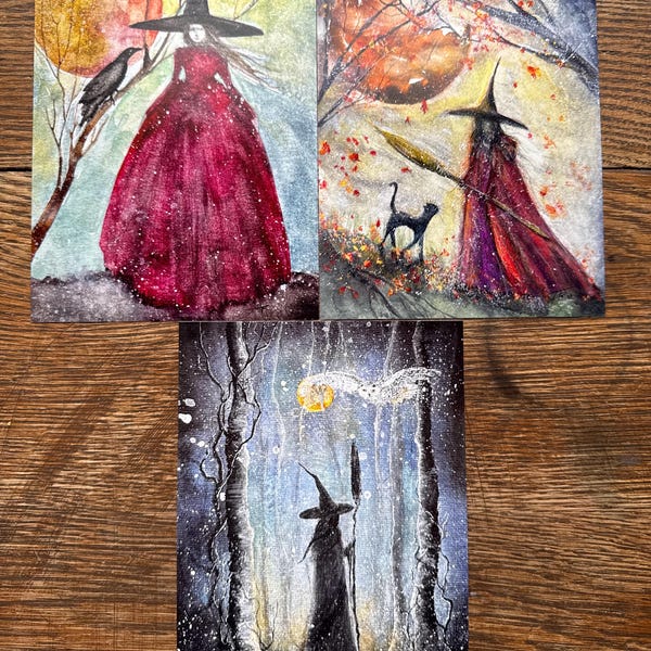 Giclee Fine Art Print Green Witch Summer Water Autumn Full Moon Witch ...