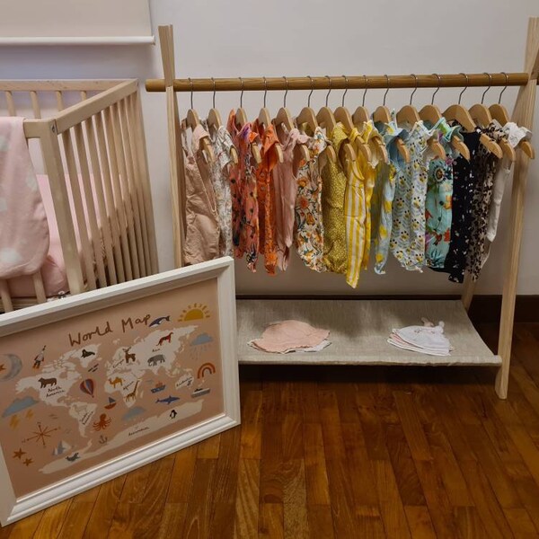 Toddler Rack,montessori Clothing,mini Kids Clothes Rack,,wooden Rack ...