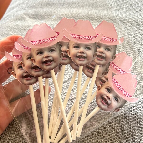 Rodeo Cupcake Toppers With Photo and Pink Cowgirl Hat, Face Cupcake ...