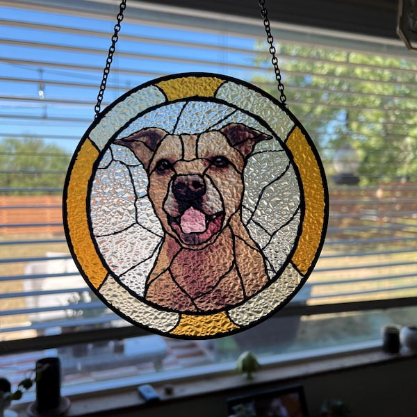 Custom Dog Art Suncatcher Stained Glass, Stained Glass Dog Memorial ...