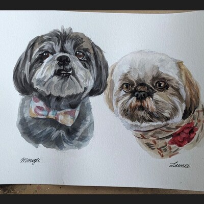 Two Pet Portrait Mulitple Dog Portrait 2 Dogs Art Framed Dog Portrait ...
