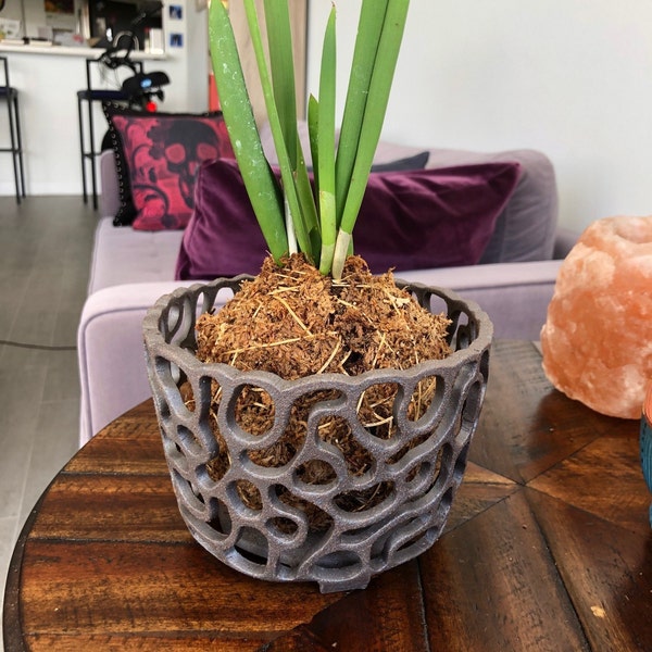 Small Blue Mini Carved Textured Ceramic Orchid Pottery Planter Pot With ...