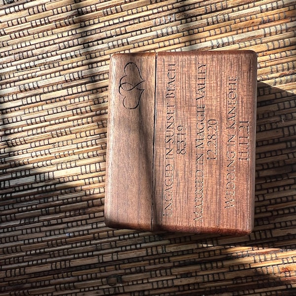 Flip Wood Ring Box - Engraved Secret Single Ring Engagement Ring Box ...