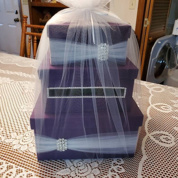 Wedding Card Box | Money Box | Card Box With Slot | Purple Card Box ...