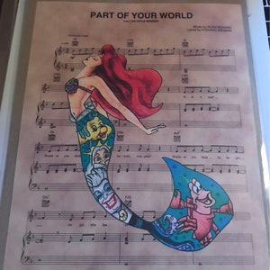 Disney Little Mermaid, Ariel Sheet Music Art Print, the Little Mermaid ...