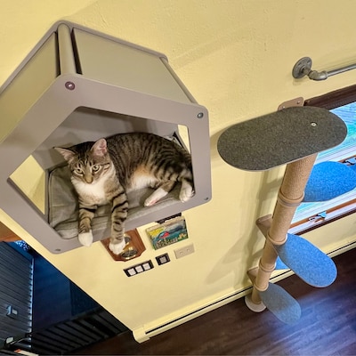 Wood Cat House Wall Cat Furniture Cat Play House Tower for Cats Modern ...