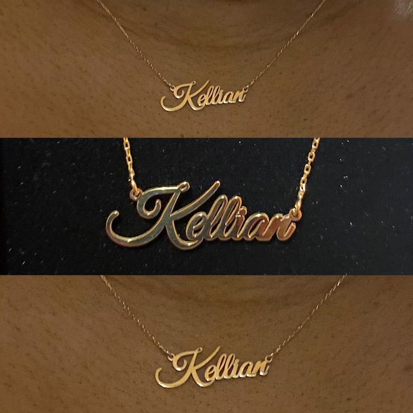 14K Solid Gold Custom Name Necklace • Cursive Script Name Pendant ...