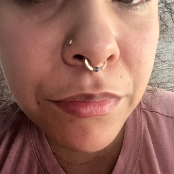 Septum Ring in Gold Filled With Labradorite, Hammered Septum Jewelry, Nose Ring Hoop, Septum ...