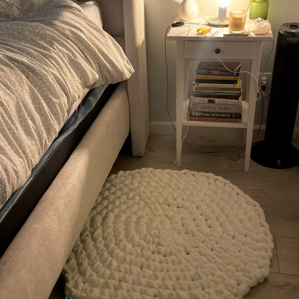 Handmade Premium Round Rug - Knitted Rug - White Rug, Neutral Rug ...