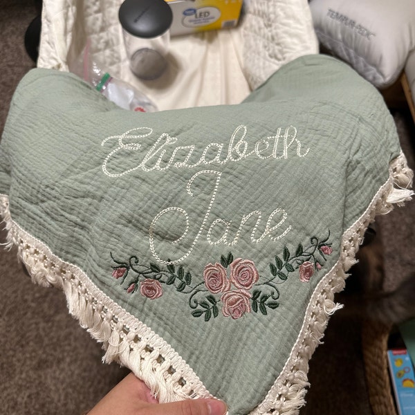 Personalized Embroidered Baby Muslin Swaddle Blanket With Name and Rose ...