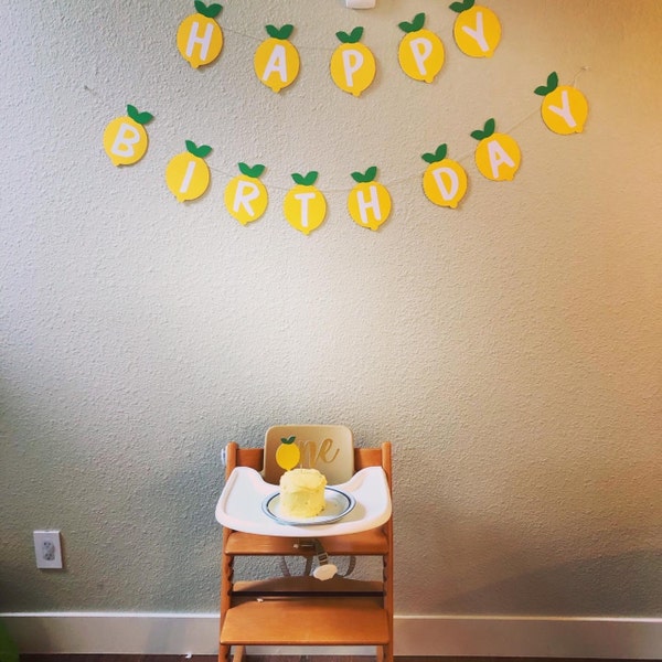 Lemon 'happy Birthday' Banner: Lemonade Party Decor - Etsy
