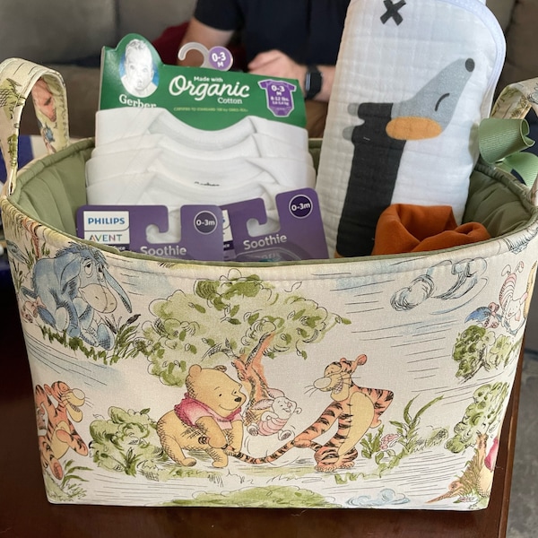 Winnie Pooh Eeyore Tigger in the Park Toile Fabric Diaper Caddy Bin ...