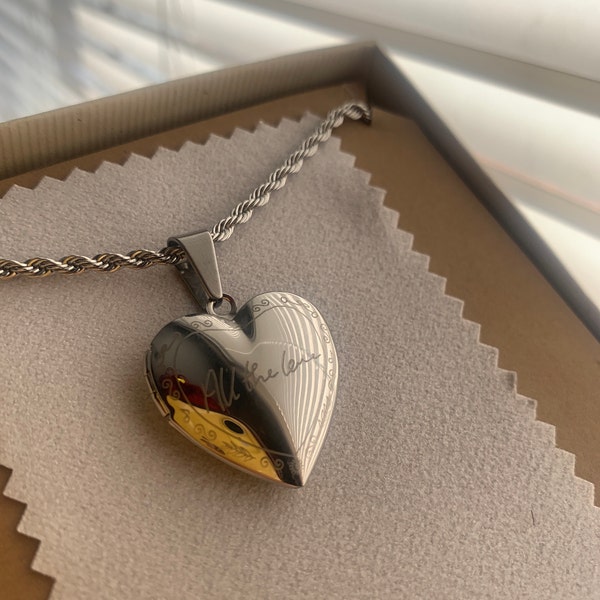 All the Love Heart Locket Necklace · Engraved Heart Locket Pendant ...