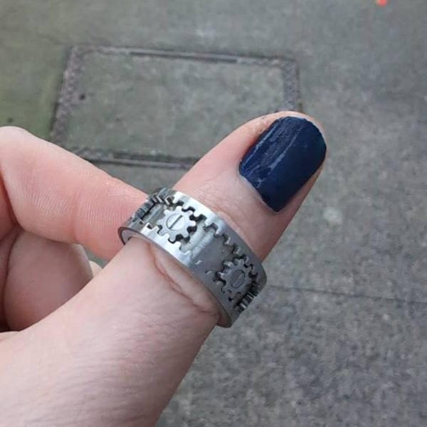 Silver Gear Spinner Ring - Stainless Steel Men's Gear Ring, Gearhead ...