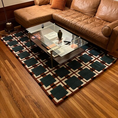 Minimalistic Handtufted Rug Orange White Handmade Rug Modern Irregular ...