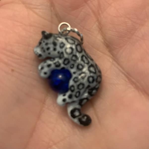 Snow Leopard Necklace With Custom Color Gem Pendant Charm - Etsy