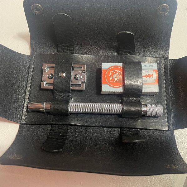 Handmade Leather Shaving Kit Holder, Grooming Gift for Men, Leather ...