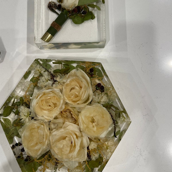 Bouquet Preservation, Wedding Floral Hexagon Block With Resin, 12-inch ...