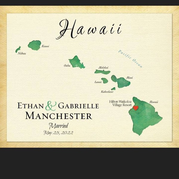 Personalized Map of Hawaii, Hawaii Map Art Gift, Hawaii Wedding Gift ...
