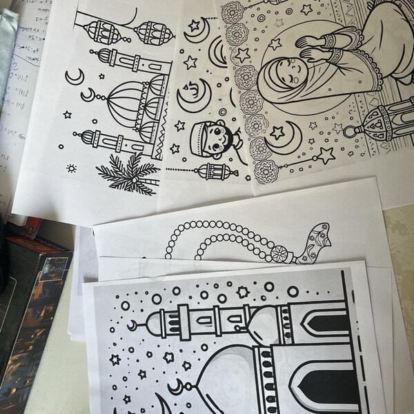 Islamic Coloring Pages Bundle for Kids | Mosque & Dua and Family ...