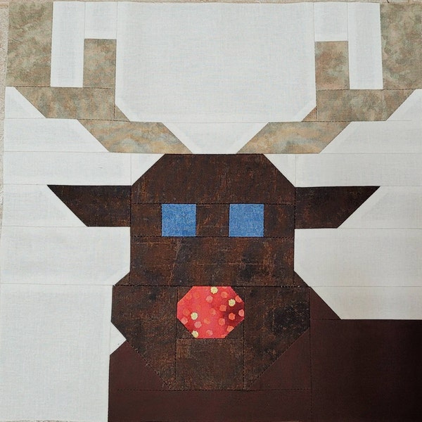 Reindeer Christmas Quilt Block Pattern, Machine Pieced, PDF Digital ...