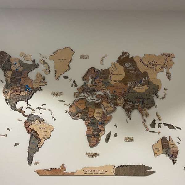 Wooden World Map Enjoy the Wood, Home Decor, World Map Wall Art, 5th ...
