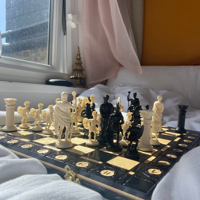 Hand Carved ROYAL Chess Set With Inlaid Chessboard Premium Wooden Chess ...