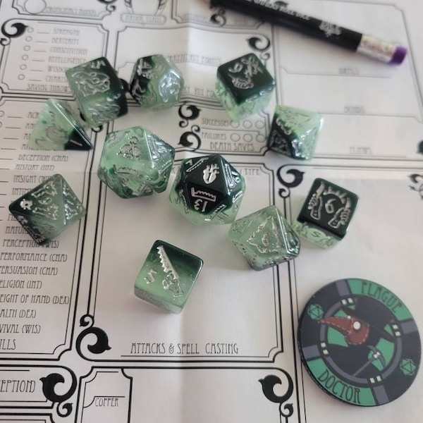 Plague Doctor Exclusive 11 Dice Set | Themed Bird Mask DND DICE With ...