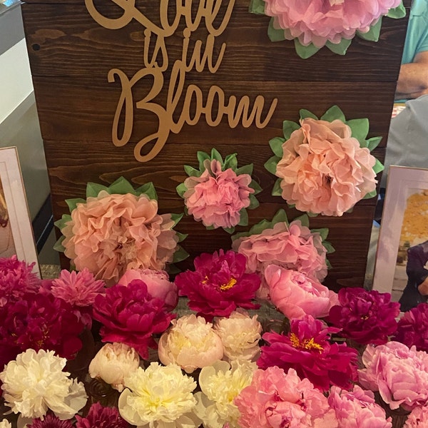 Love is in Bloom Sign- Bridal Shower Backdrop- Wooden Script Sign ...