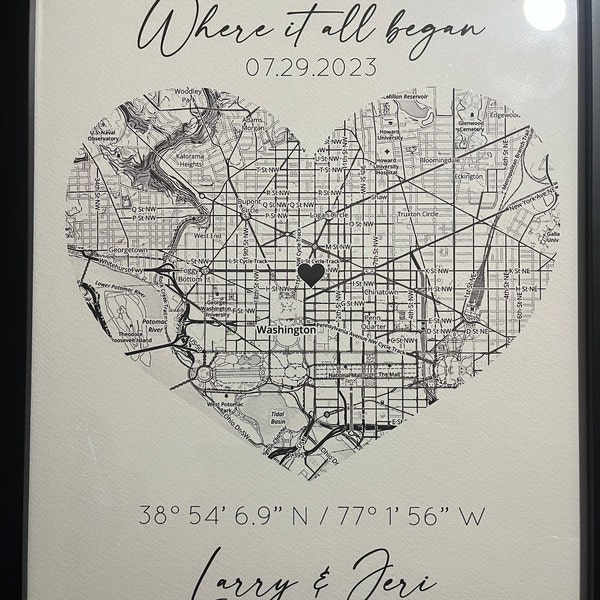 Where It All Began - Where We Met Map Anniversary Gift, Heart Map Our ...