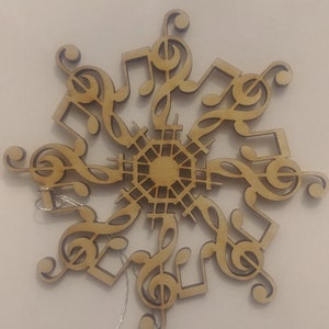 Wooden Snowflake Christmas Holiday Ornaments Music Note Musical Gift ...