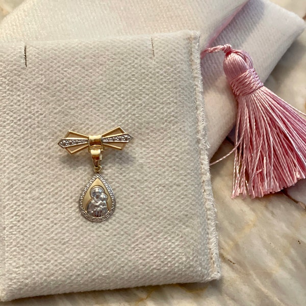 Virgin Mary & Little Jesus Safety Pin, 9K Yellow White Solid Gold,new ...