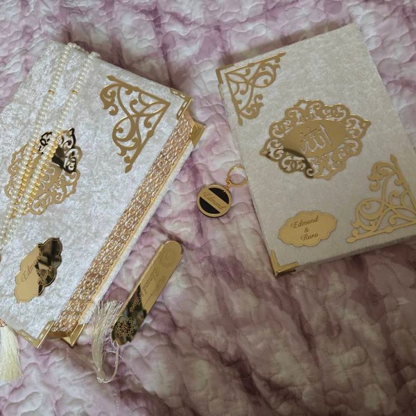 Quran Gift Set, Personalized Quran With Velvet Box and Tasbih Set ...