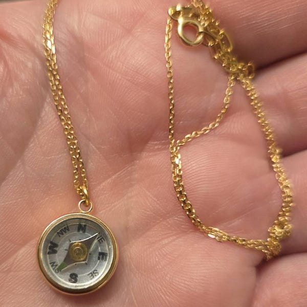 Dainty Gold Working Compass Necklace. 18k Gold Vermeil. Unique Handmade ...