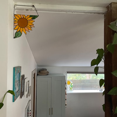 Corner Panel Yellow Sunflower Suncatcher. Stain Glass Fall Gift Home ...