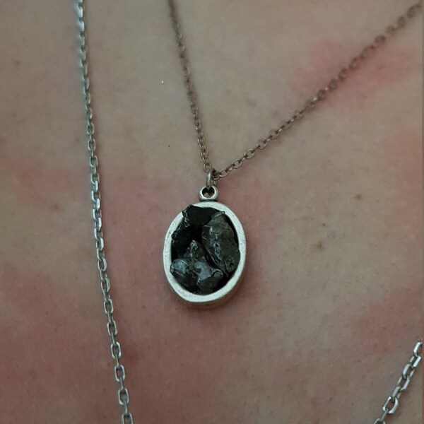 Authentic Meteorite Necklace - Silver Oval Pendant With Raw Genuine ...