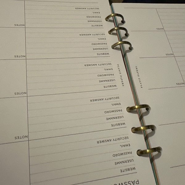 PRINTED Personal Password Planner Inserts | 6 Ring Organiser | Password ...