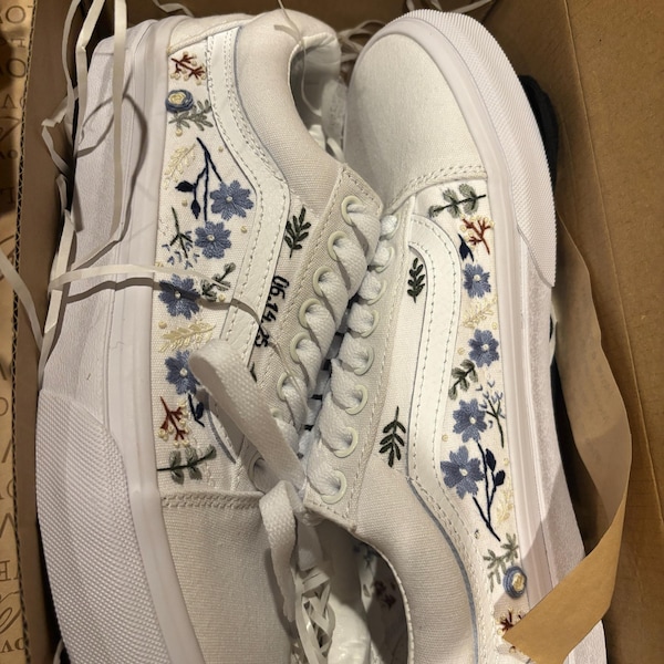 Wedding Vans for Bride and Groom, Blue Flowers Embroidered Vans Custom ...