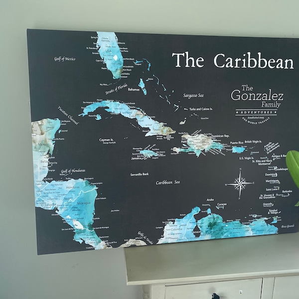 Caribbean Push Pin Map, Track Island Adventures and Cruises Around the ...